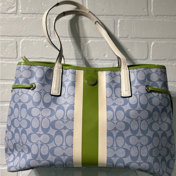 Coach | Bags | Coach Signature Blue Green Large Tote Bag | Poshmark